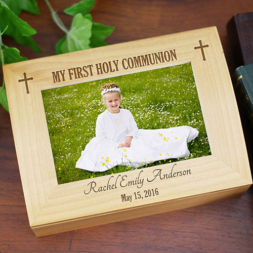 Engraved Cross First Communion Photo Box | GiftsForYouNow