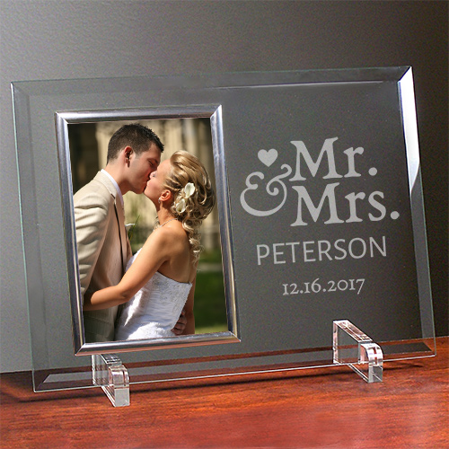 Engraved Mr. and Mrs. Beveled Glass Frame | GiftsForYouNow