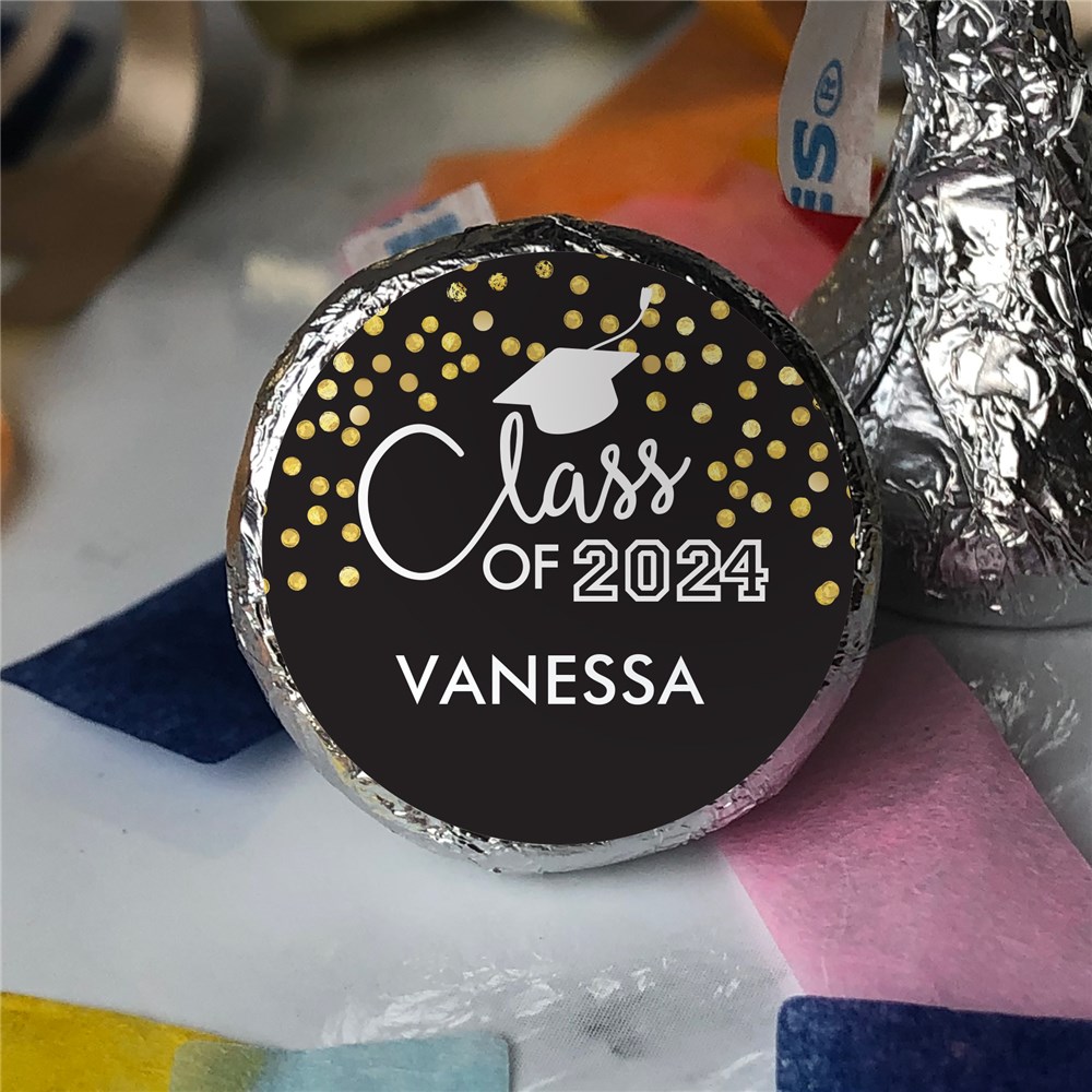 Personalized Gold Confetti Class of Candy Labels for Grad Party