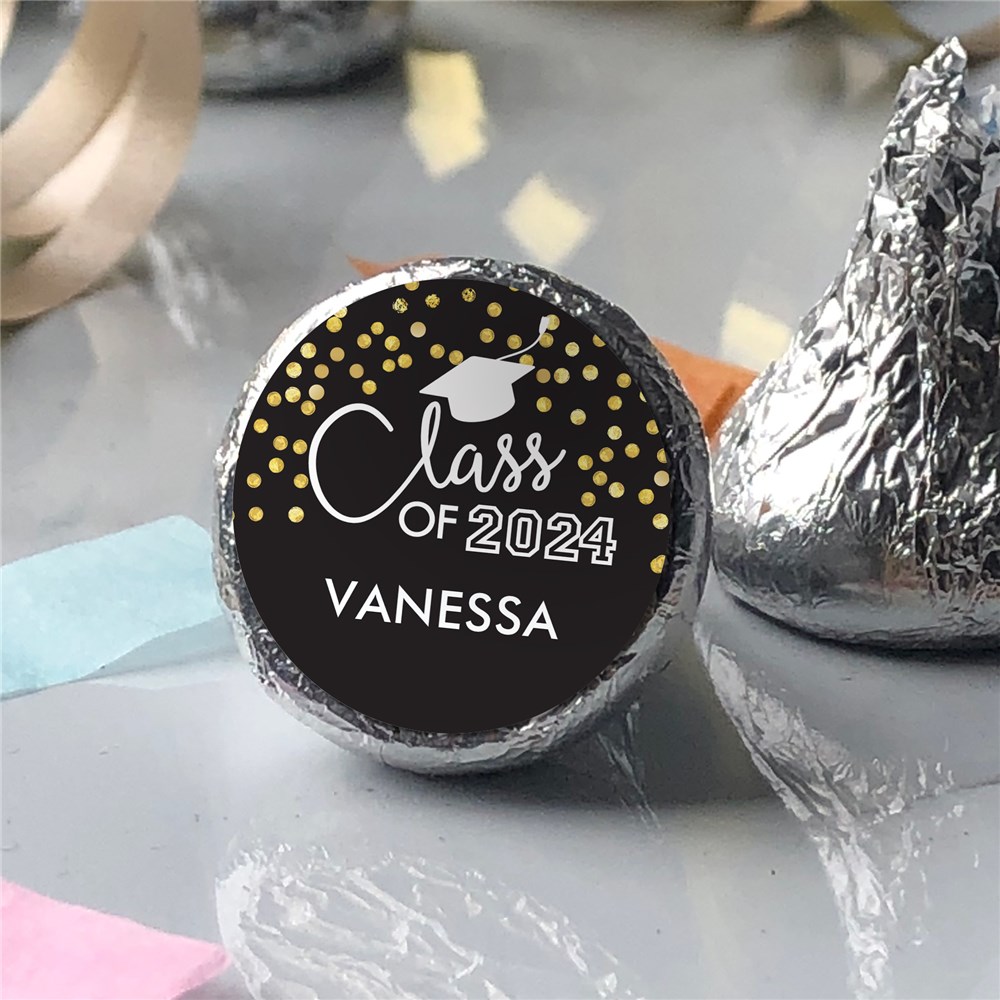 Personalized Gold Confetti Class of Candy Labels for Grad Party