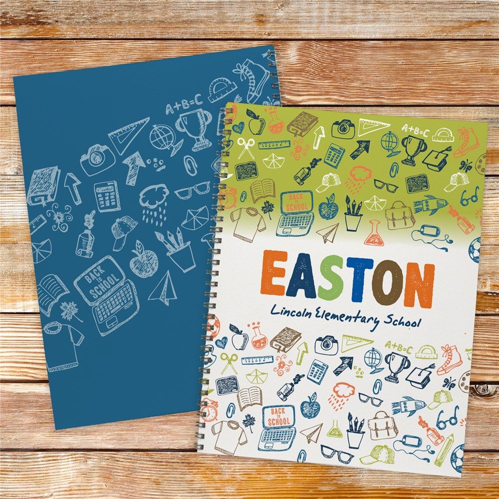 Personalized Spiral Notebooks With Colorful School Icons