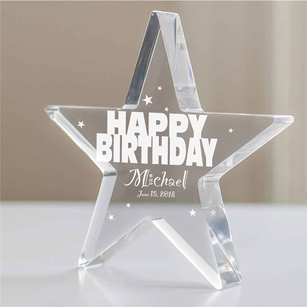 Engraved Happy Birthday Keepsake | Personalized Glass Star