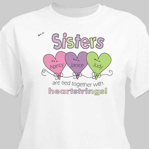 Heart Strings Personalized Sisters T-shirt | GiftsForYouNow