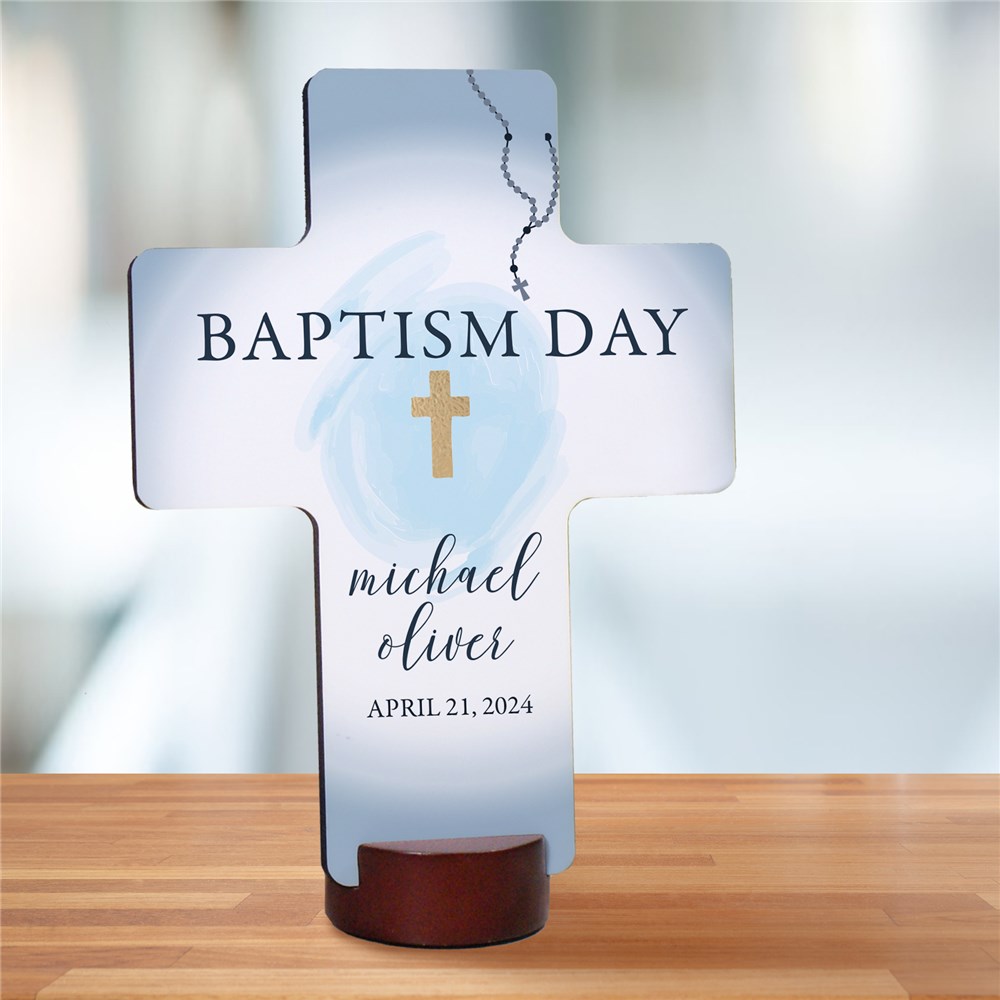 Personalized Blue Cloud Rosary Cross Keepsake