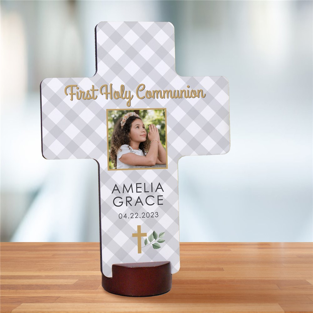 Personalized Plaid Religious Cross Keepsake