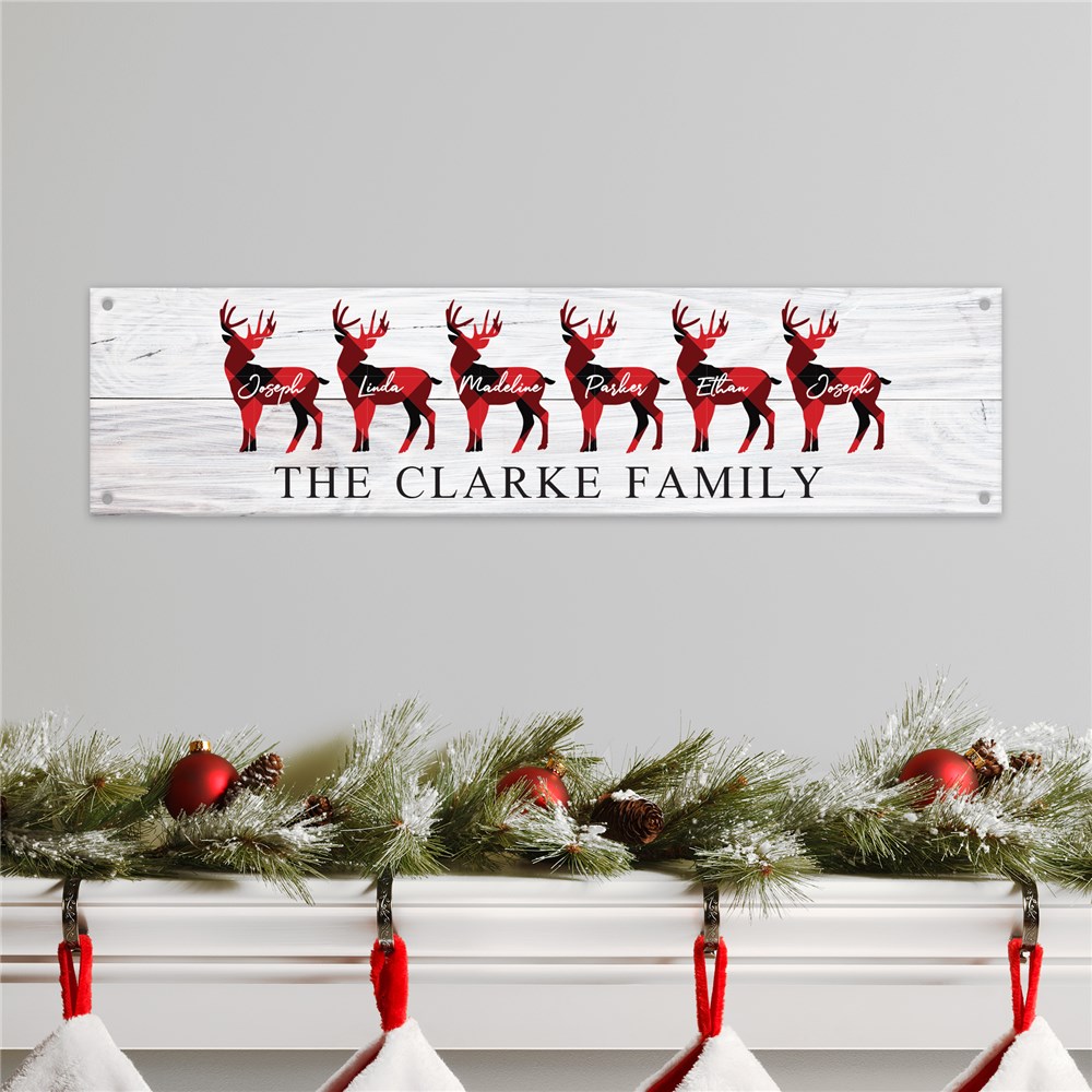 Plaid Reindeer Family Personalized Wall Sign | GiftsForYouNow