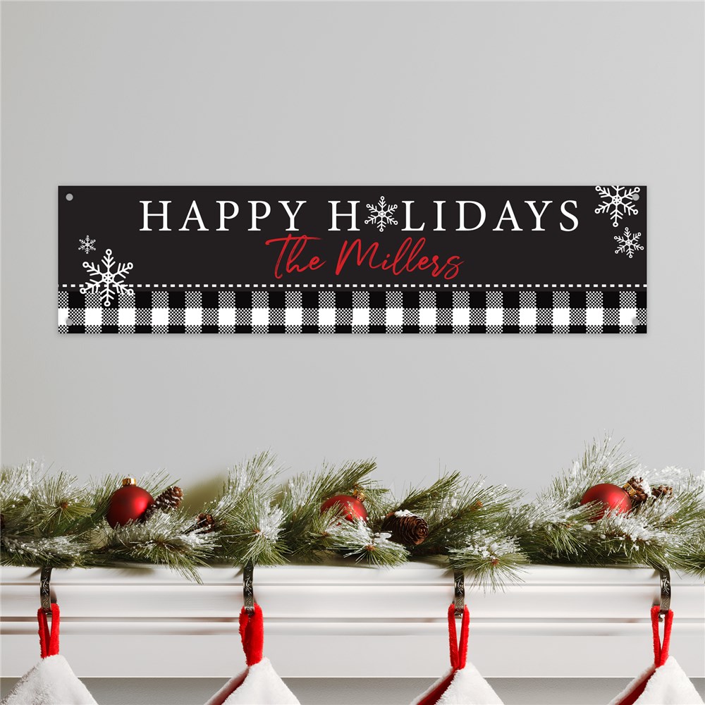 Happy Holidays Personalized Plaid Wall Sign | GiftsForYouNow