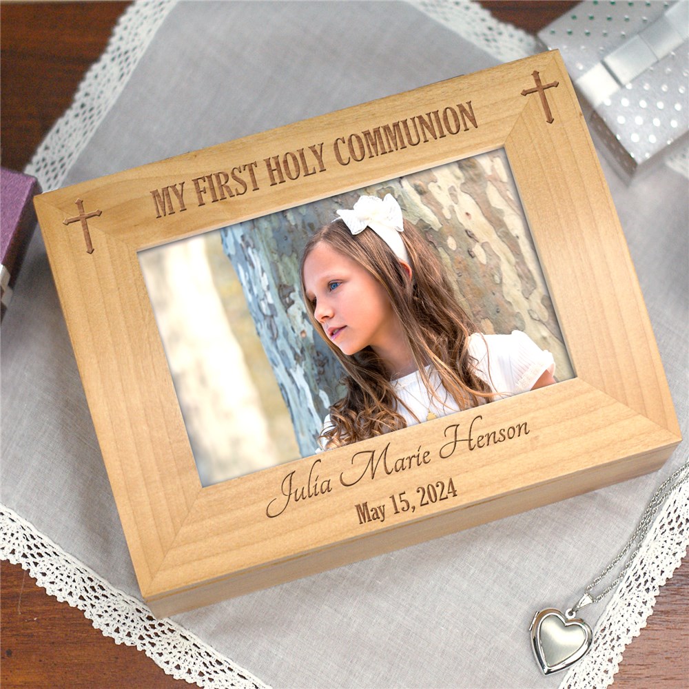 Engraved Cross First Communion Photo Box | GiftsForYouNow