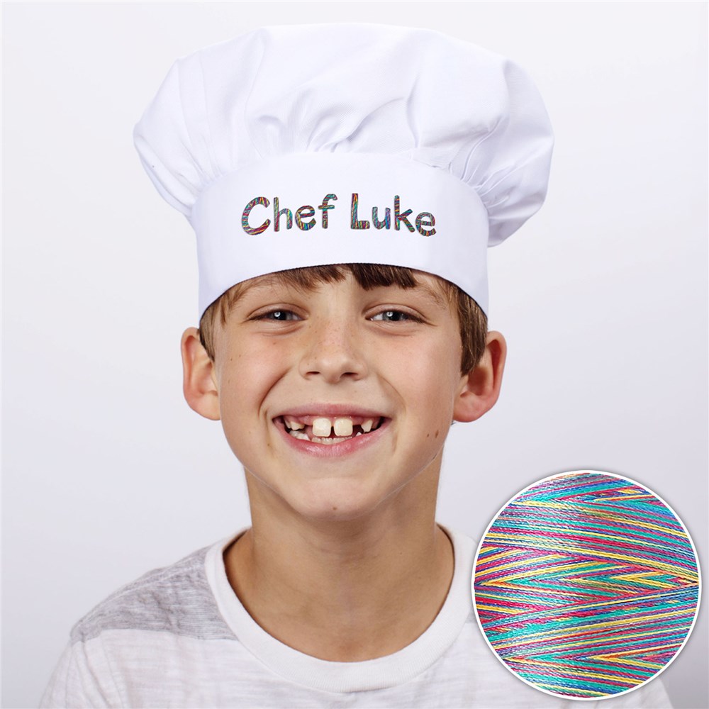 Embroidered Custom Text Kids Chef Hat with Rainbow Thread