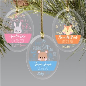 Personalized New Born Word Art Oval Glass Ornament | GiftsForYouNow