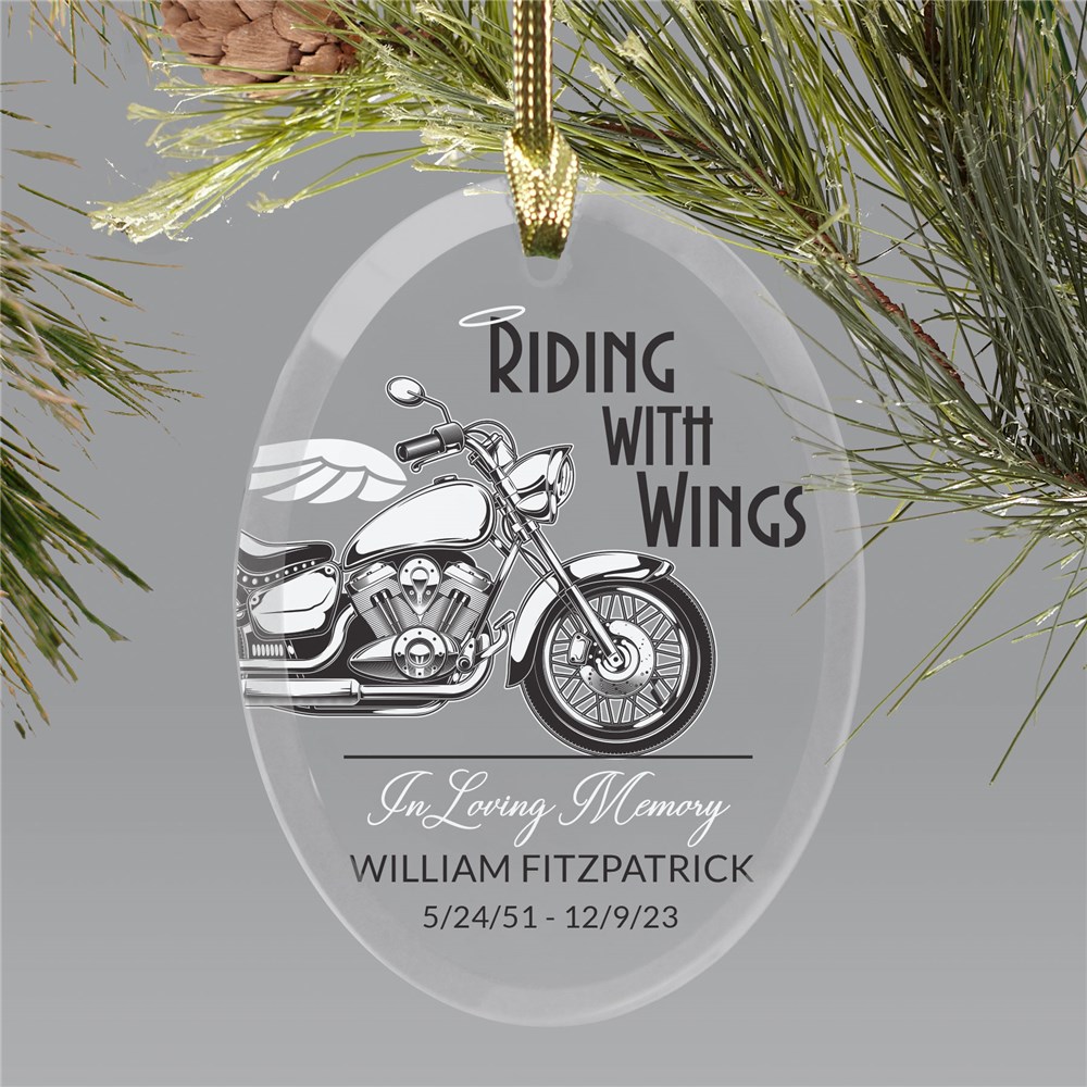 Personalized Riding With Wings Glass Oval Memorial Ornament