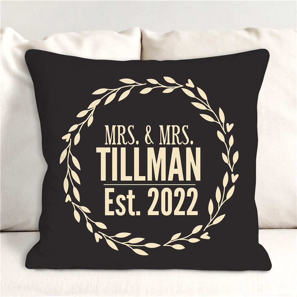 Personalized Wedding Wreath Throw Pillow | GiftsForYouNow