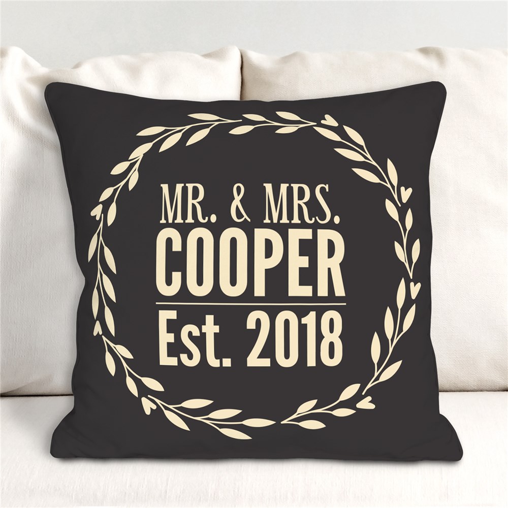 Personalized Wedding Wreath Throw Pillow | GiftsForYouNow