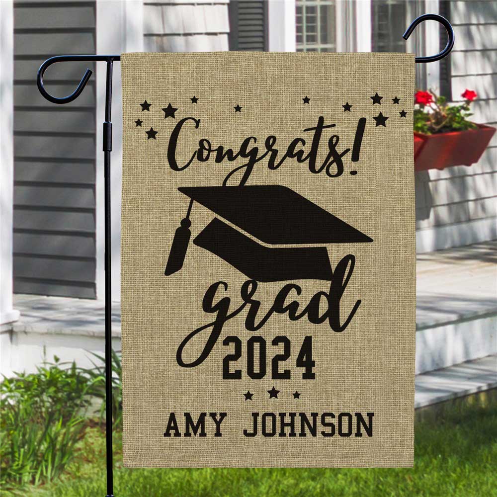 Personalized Congrats Grad Burlap Garden Flag | GiftsForYouNow