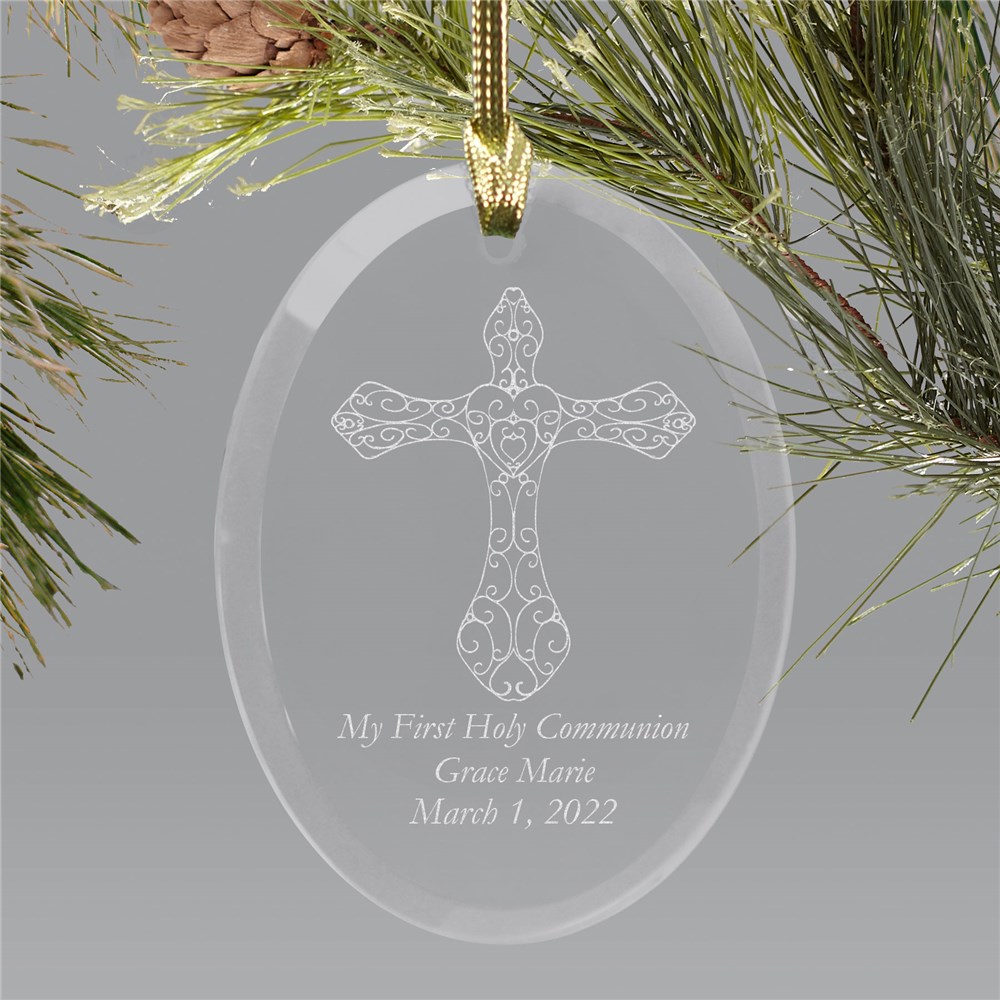 Engraved Cross Glass Holiday Ornament | GiftsForYouNow