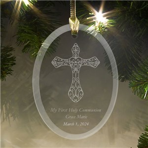 Engraved Cross Glass Holiday Ornament | GiftsForYouNow