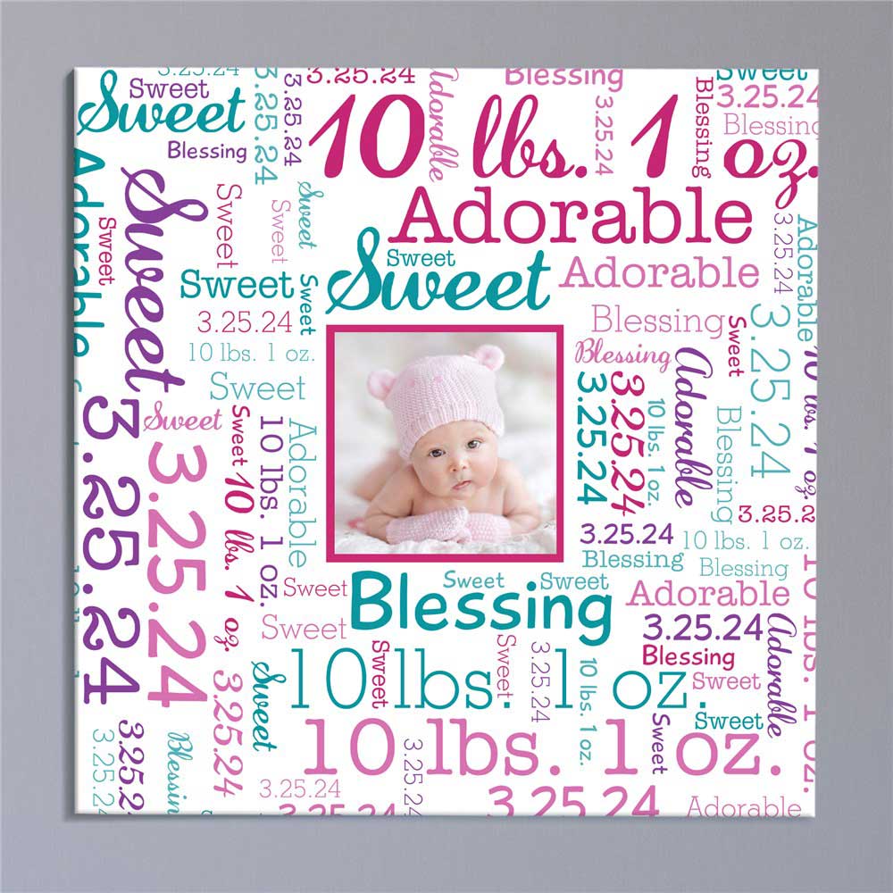 Baby Photo Word-Art Square Canvas | GiftsForYouNow