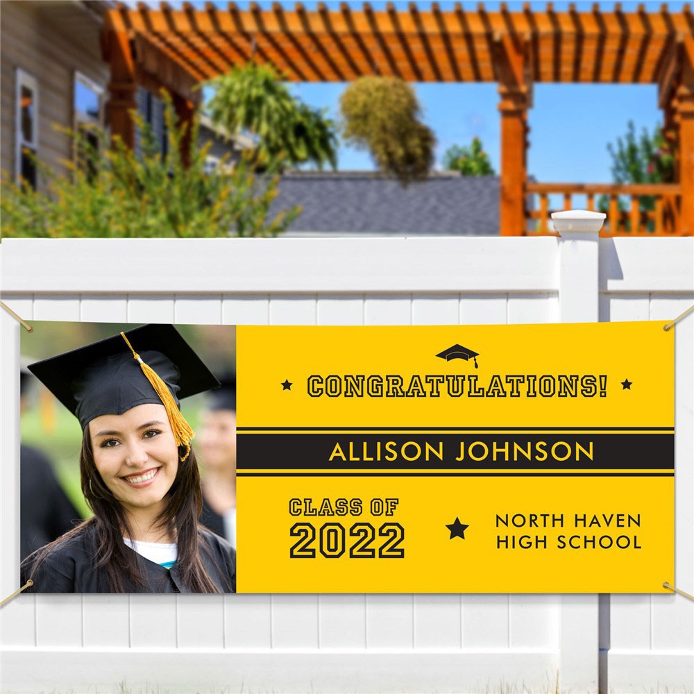 Personalized Congratulations Grad Photo Banner with Stripe