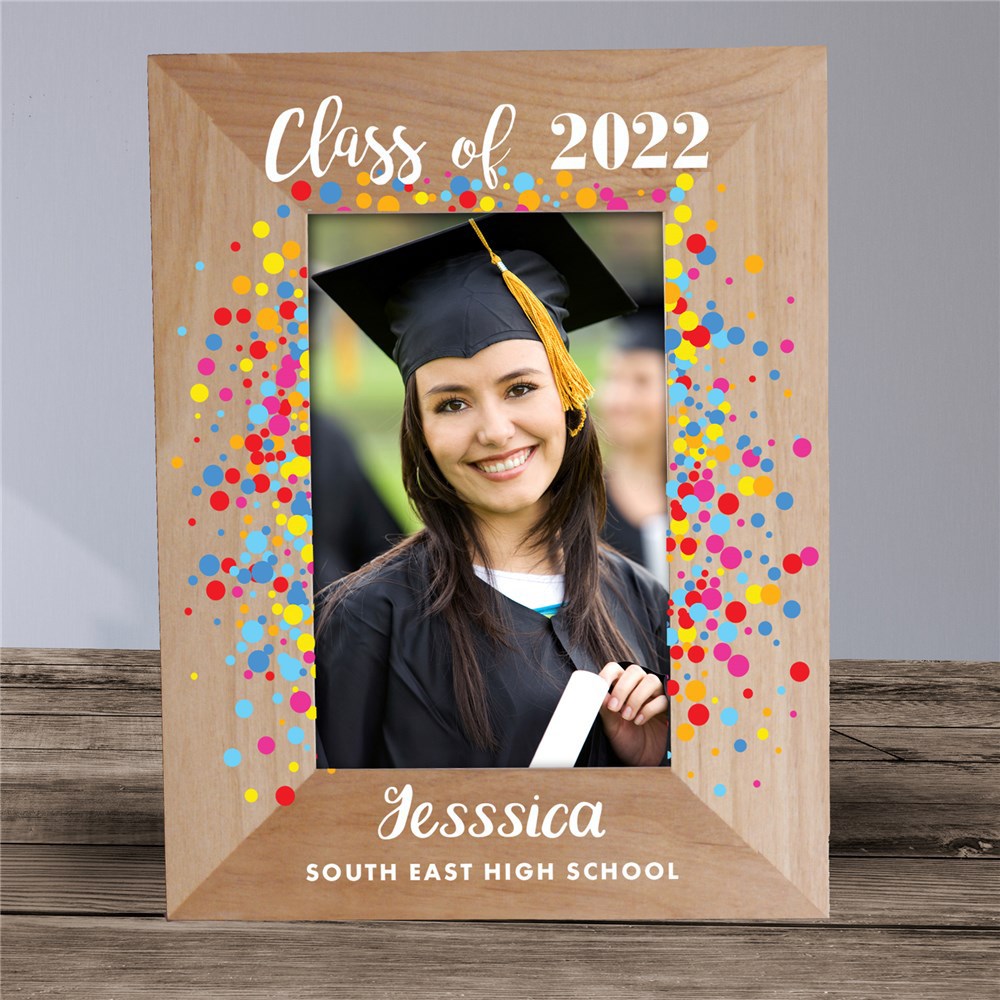 Personalized Colorful Confetti Wood Graduation Picture Frame