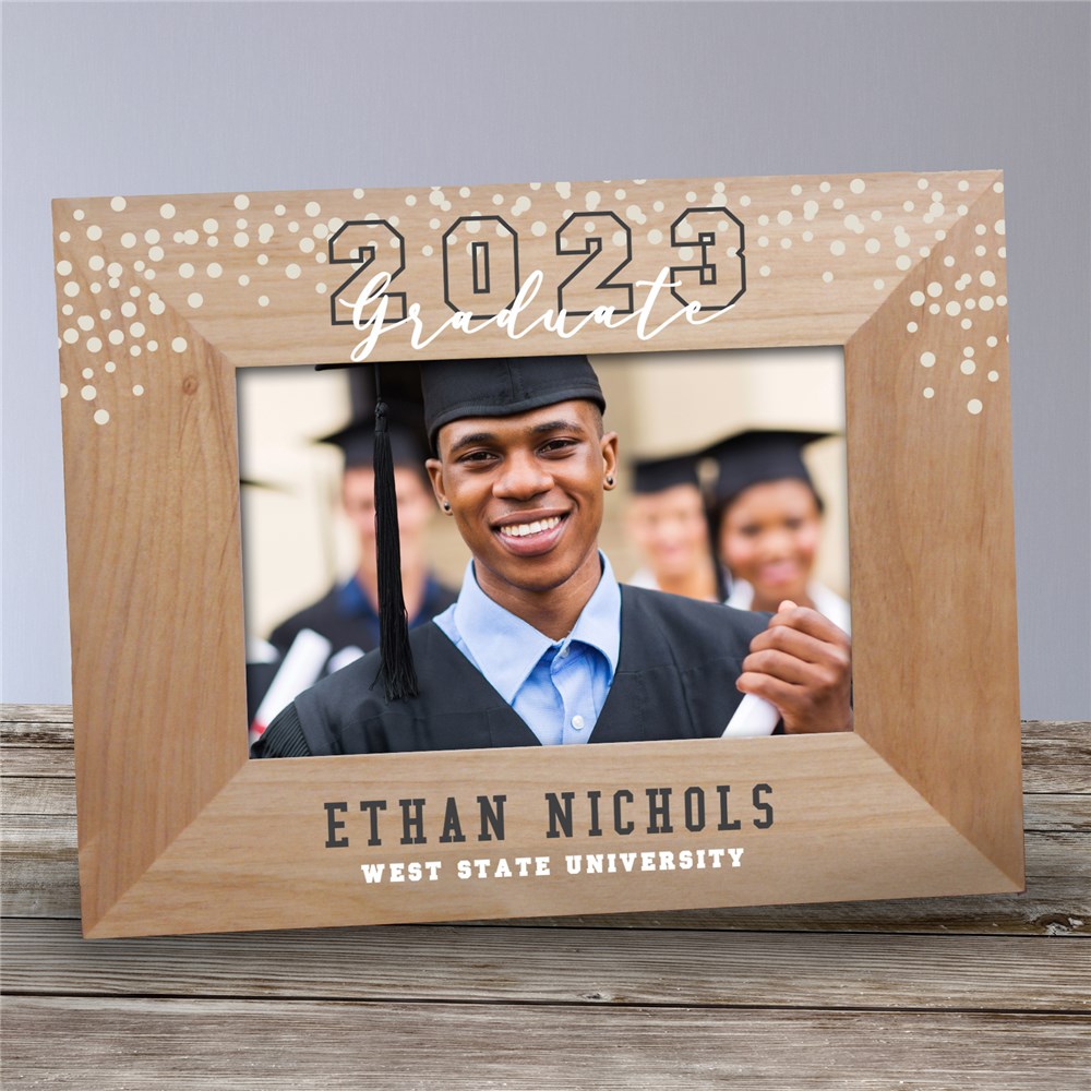 Personalized Graduation Wood Frame with Confetti Design