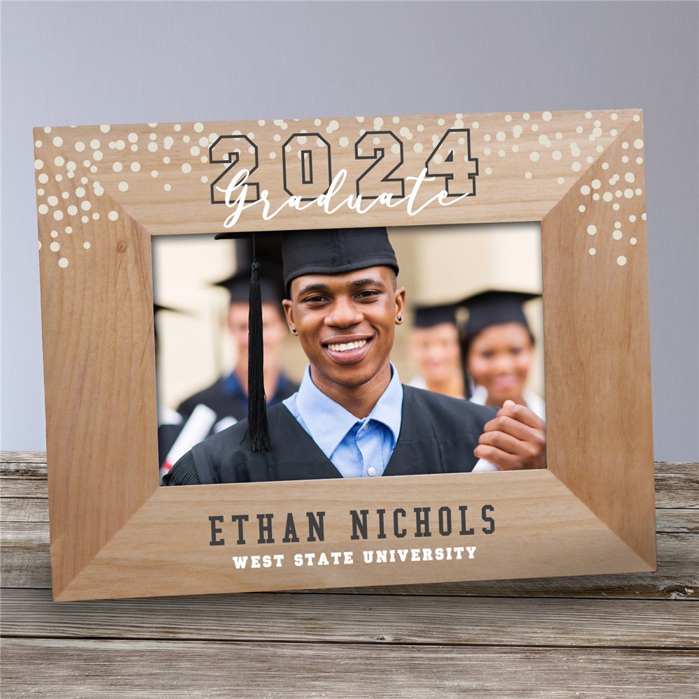 Personalized Graduation Wood Frame with Confetti Design