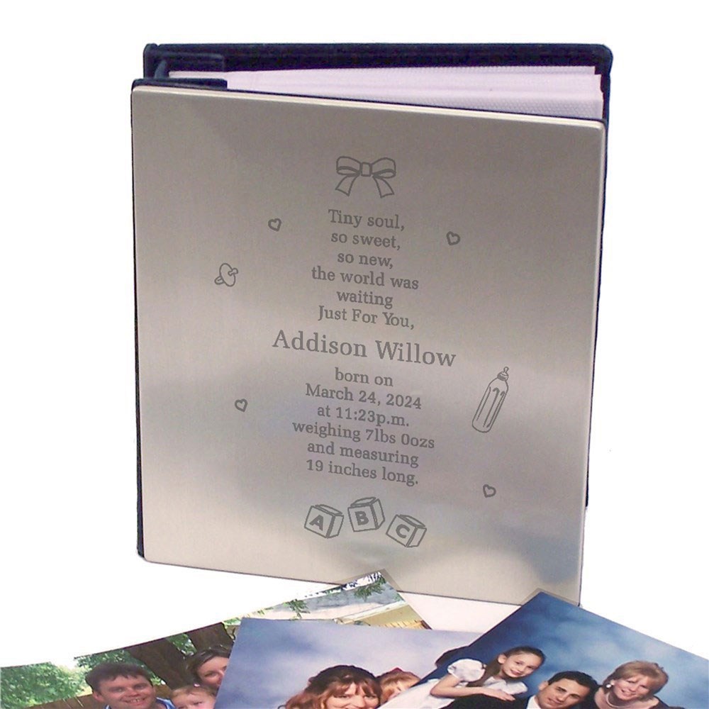 Engraved Silver New Baby Photo Album | GiftsForYouNow