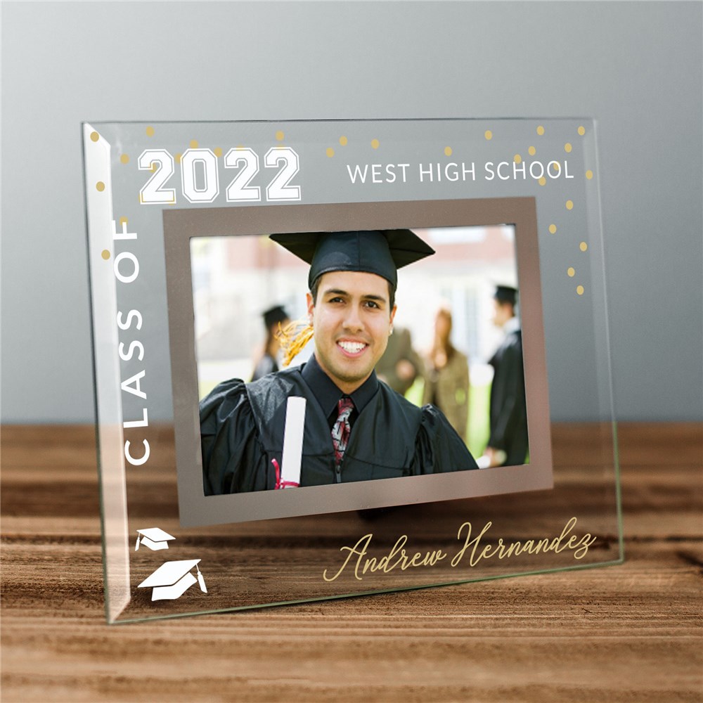 Personalized Class Of with Hats Glass Frame | 2021 Graduation Frame