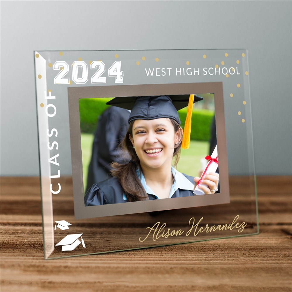 Personalized Class Of with Hats Glass Frame | 2021 Graduation Frame