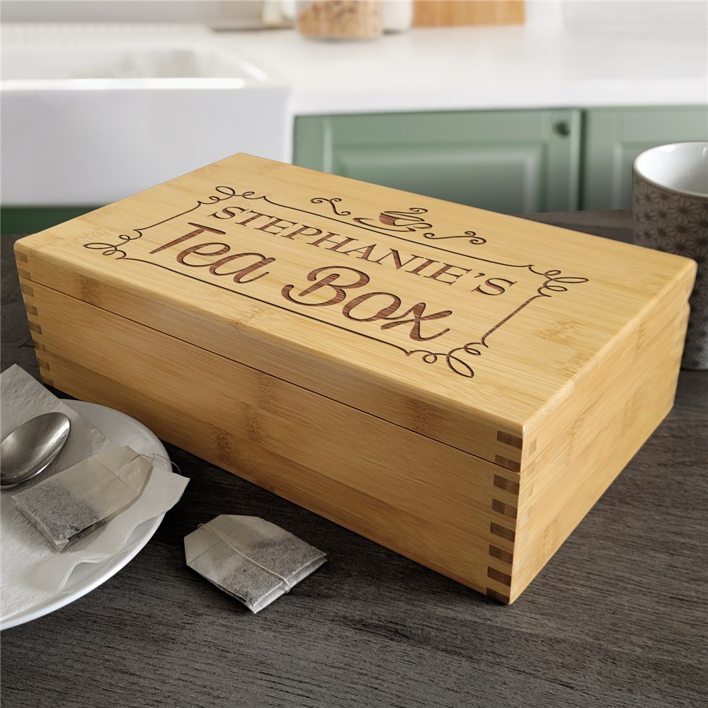 Engraved Name Tea Cup Bamboo Tea Box
