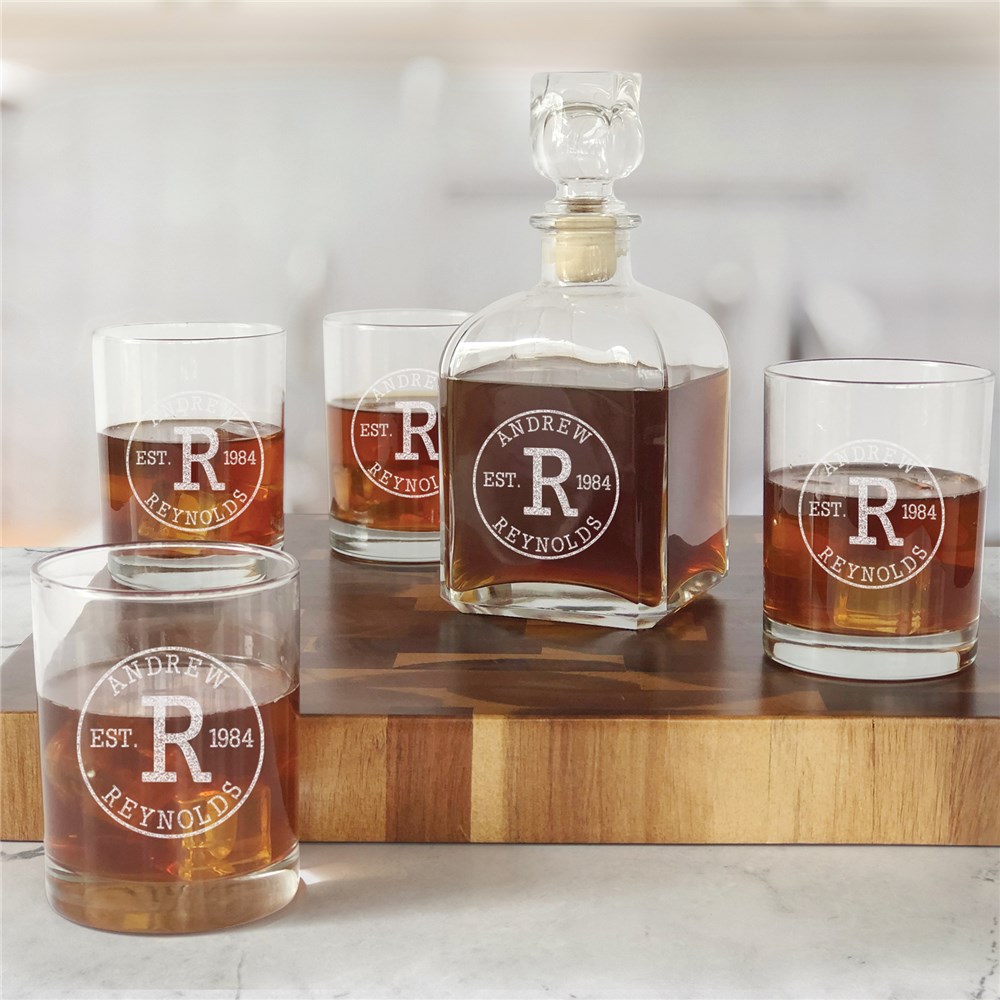 Engraved Initial Decanter and Personalized Rocks Glass Set