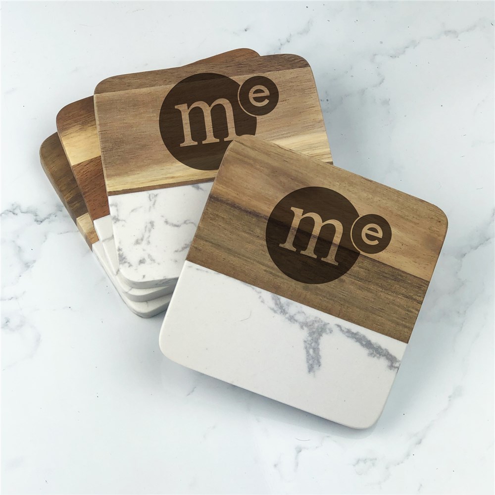 Engraved Corporate Marble & Acacia Coasters