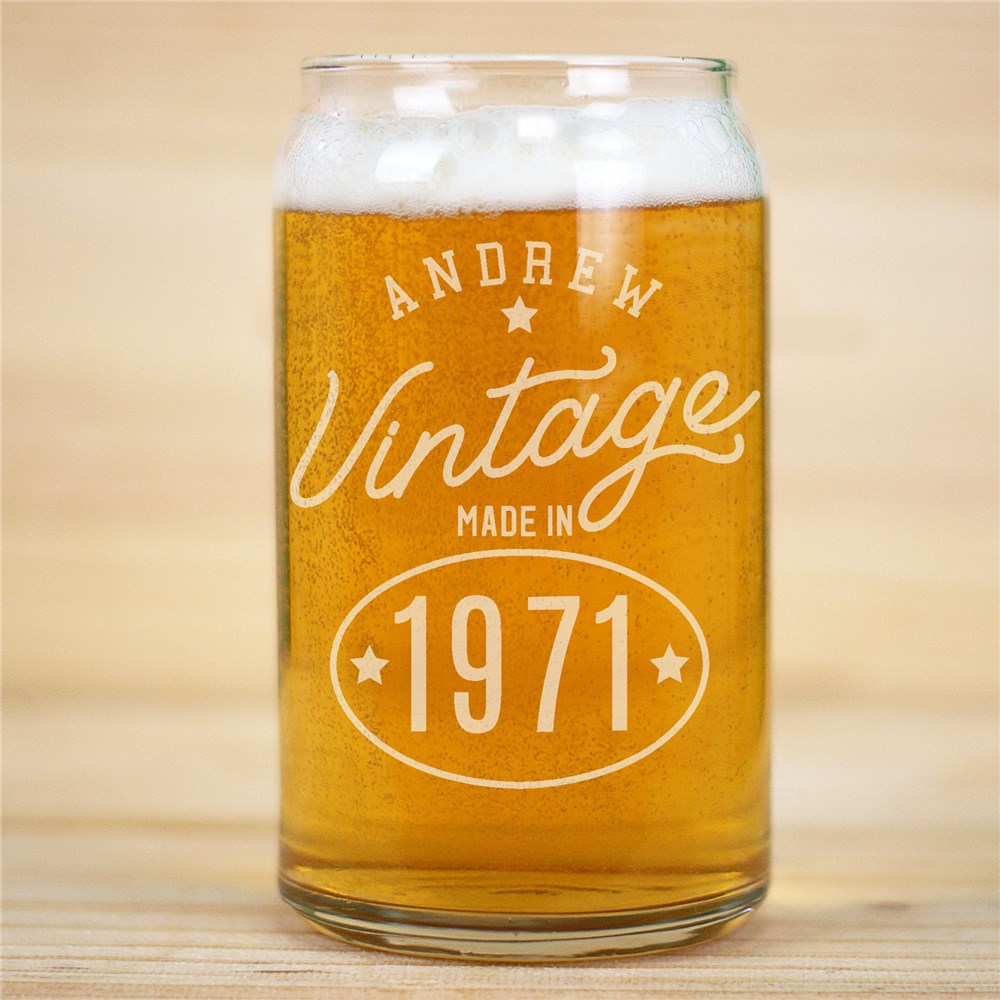 Engraved Vintage Made in Beer Can Glass