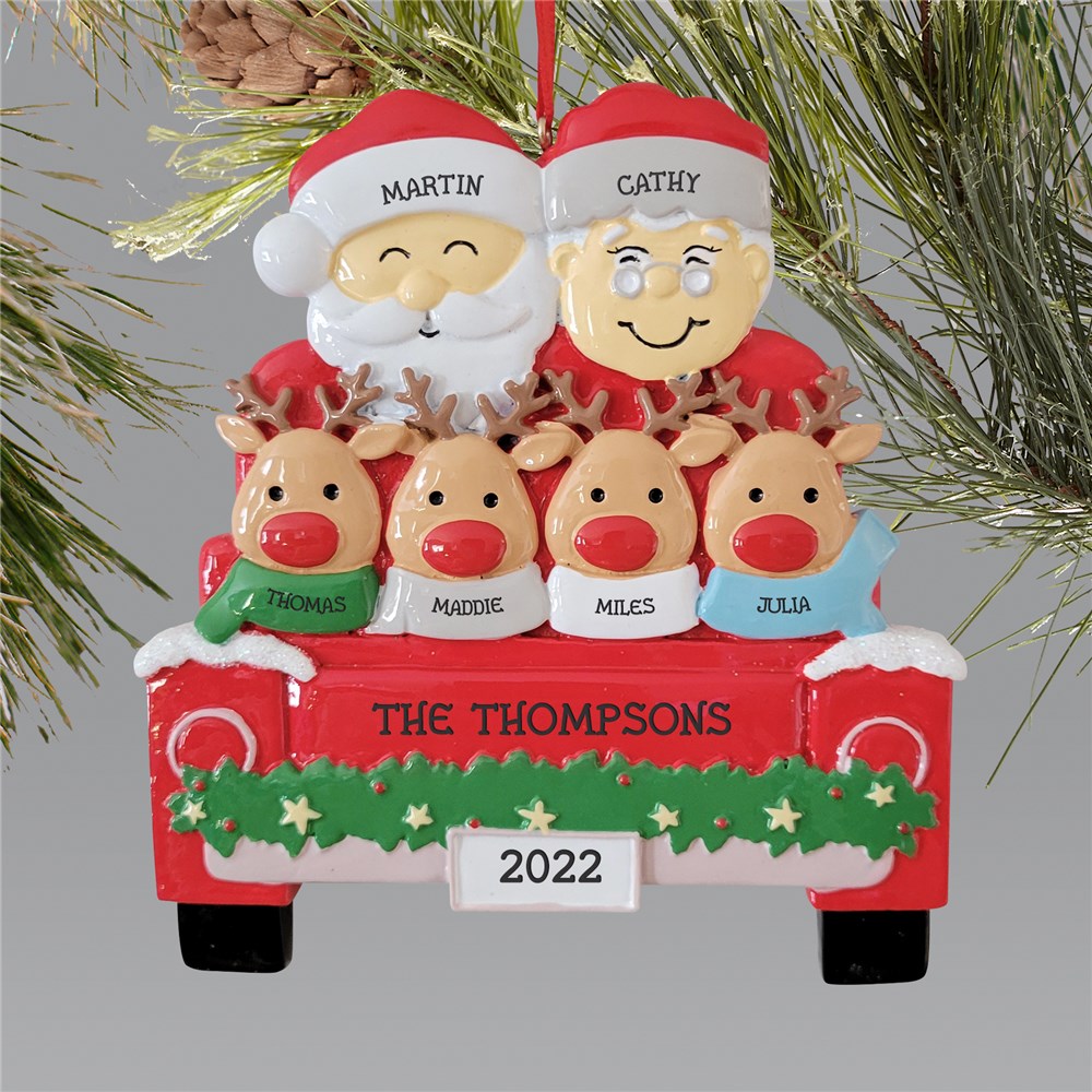 Personalized Santa and Reindeer Family Christmas Ornament