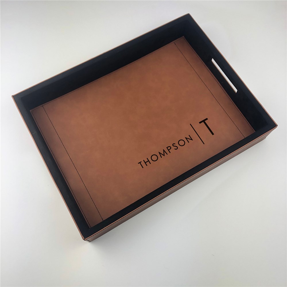 Engraved Leatherette Serving Tray with Name and Initial