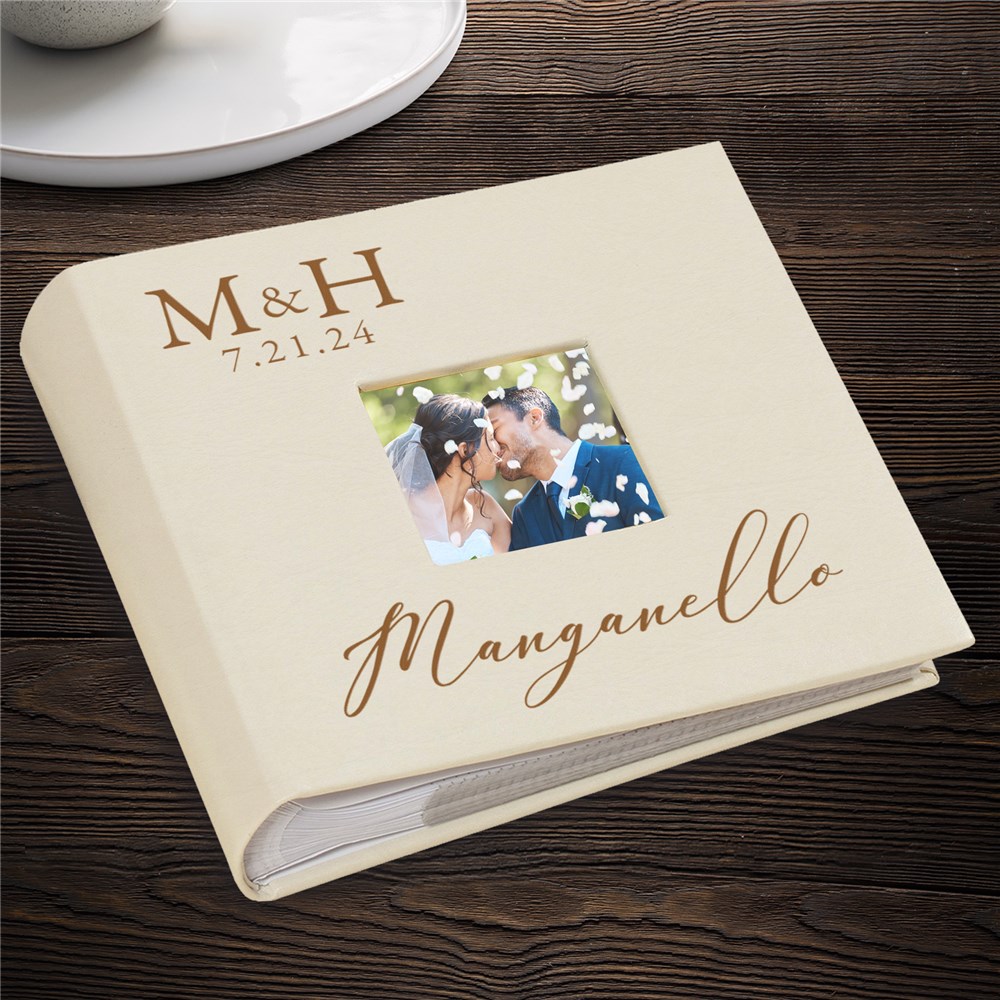 Custom Engraved Wedding Photo Album with Newlyweds' Initials