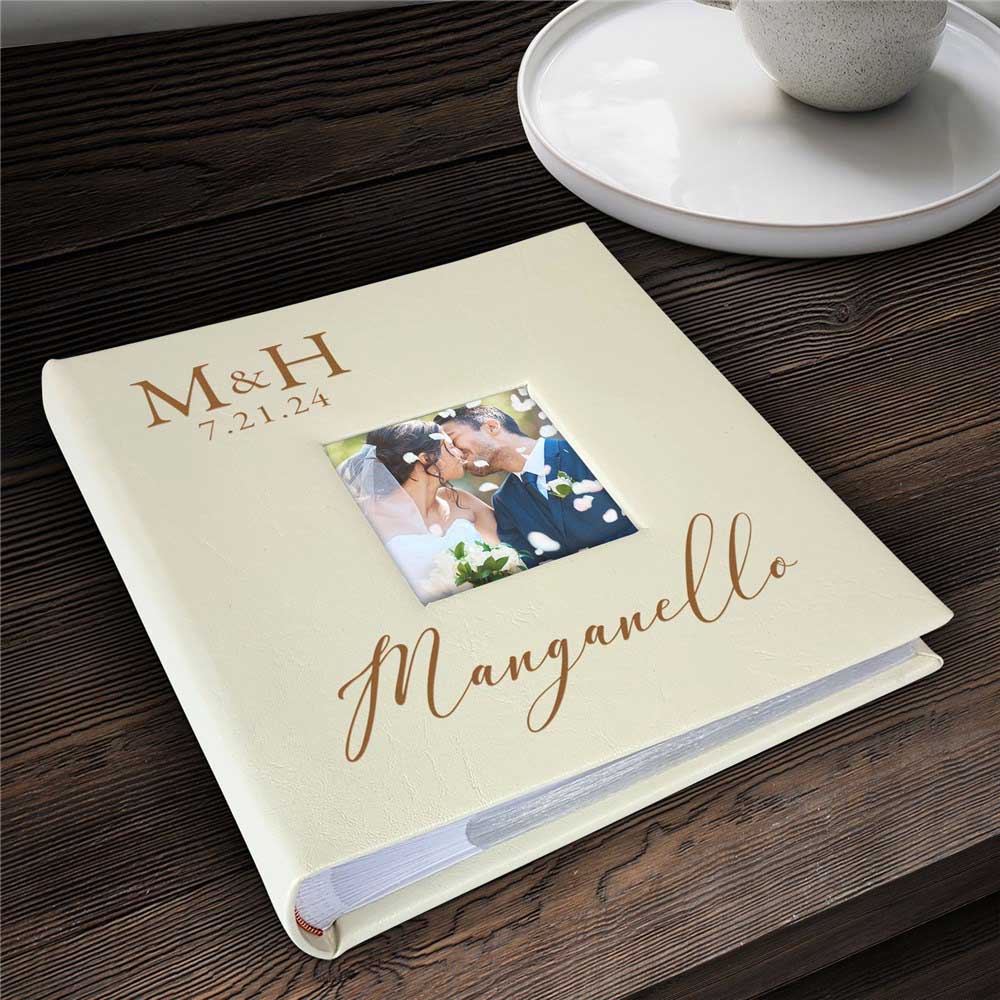 Custom Engraved Wedding Photo Album with Newlyweds' Initials