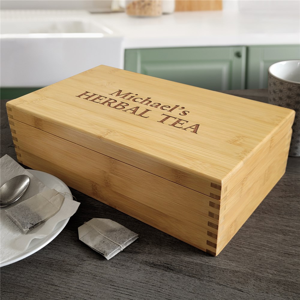 Engraved Custom Message Bamboo Tea Box