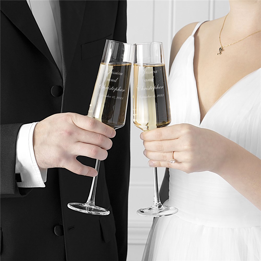 Custom Engraved Champagne Glasses For Wedding Couple
