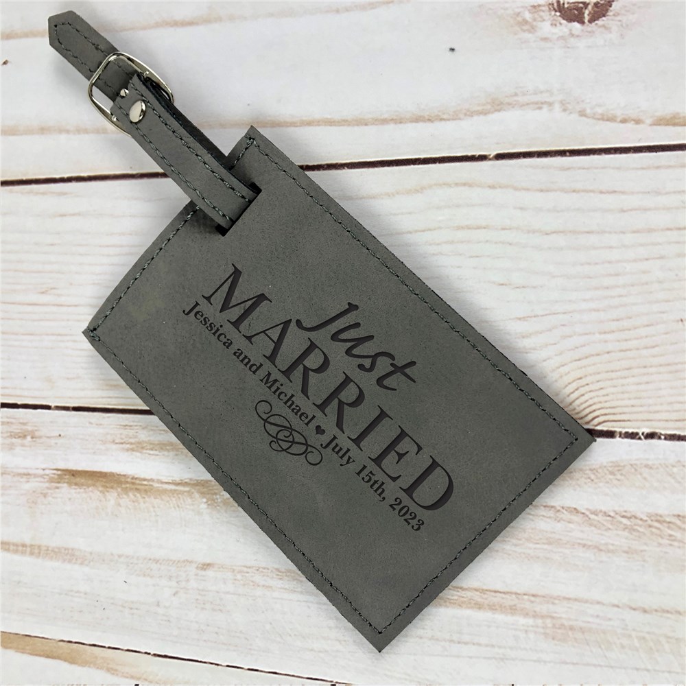 Custom Just Married Leatherette Luggage Tag | GiftsForYouNow