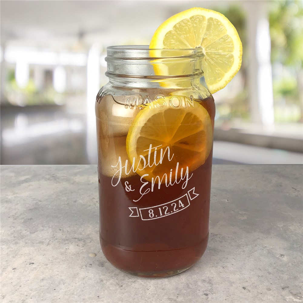 Large Mason Jar Engraved With Couple's Names | GiftsForYouNow