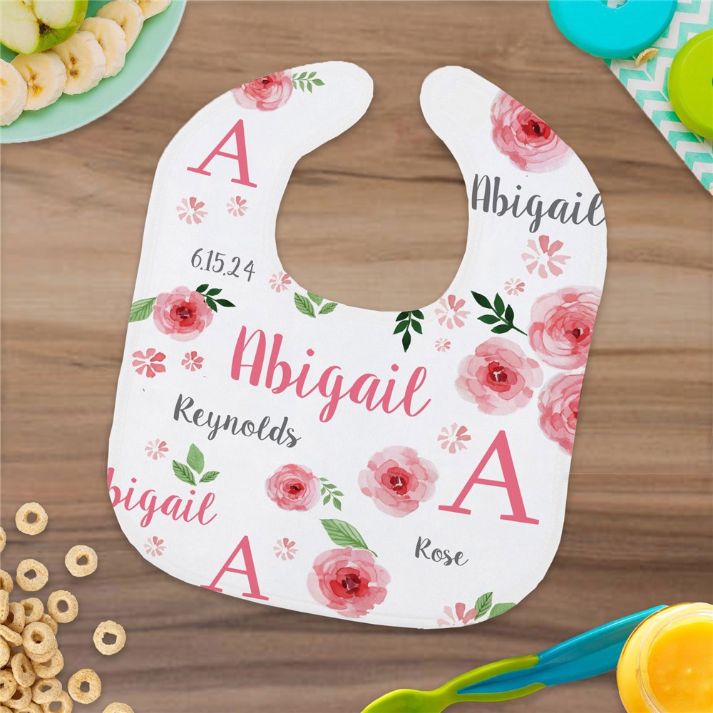 Pink Floral Baby Bib Personalized With Name | GiftsForYouNow