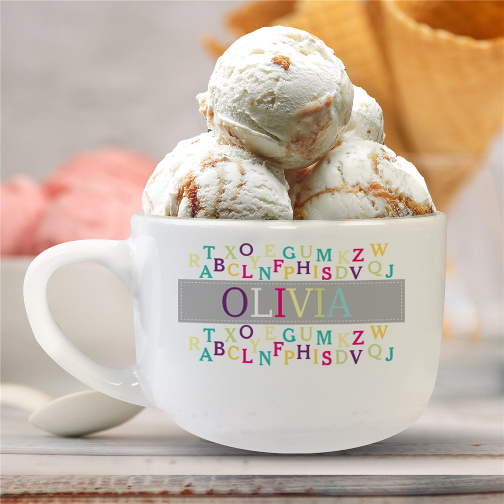 Personalized Colorful Alphabet Bowl with Handle