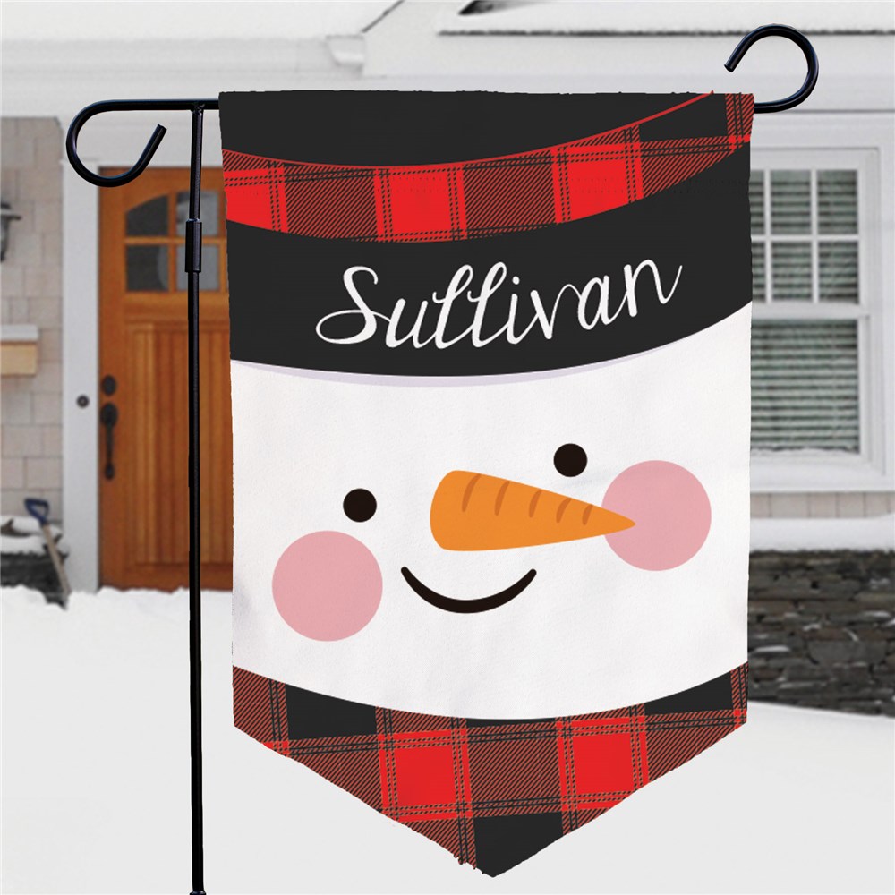 Personalized Red Plaid Snowman Pennant Garden Flag