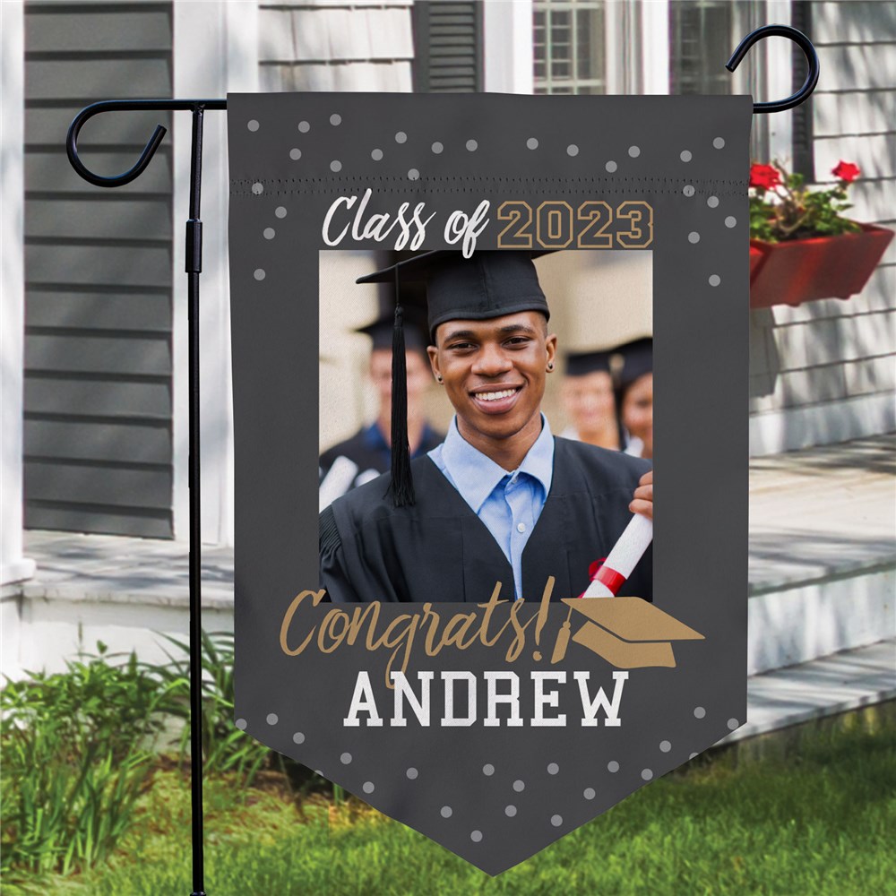Congrats Pennant Shaped Graduation Photo Yard Flag