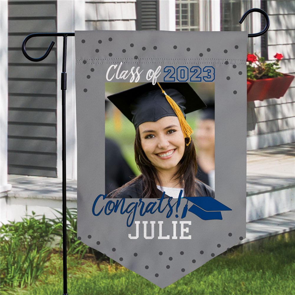 Congrats Pennant Shaped Graduation Photo Yard Flag