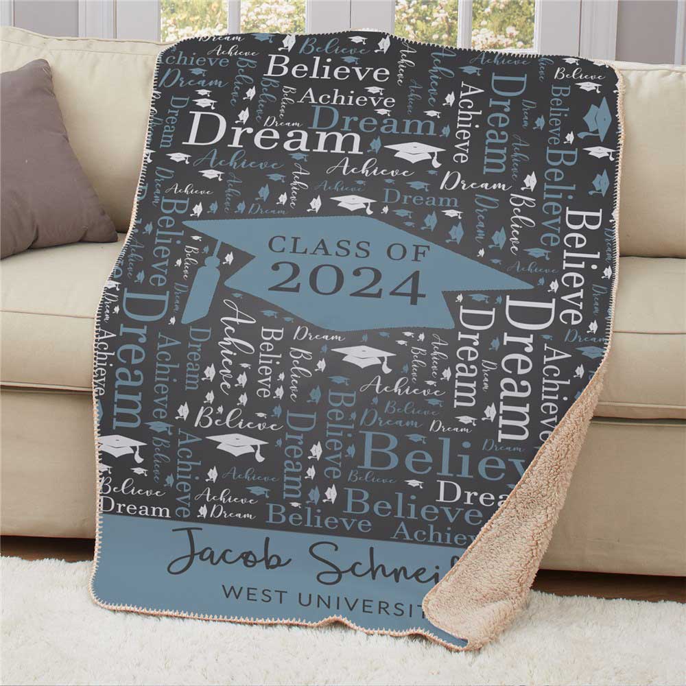 Personalized Class Of Graduation Word-Art Sherpa Blanket
