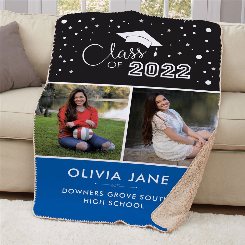 Personalized Class of Grad Sherpa Throw With Two Photos