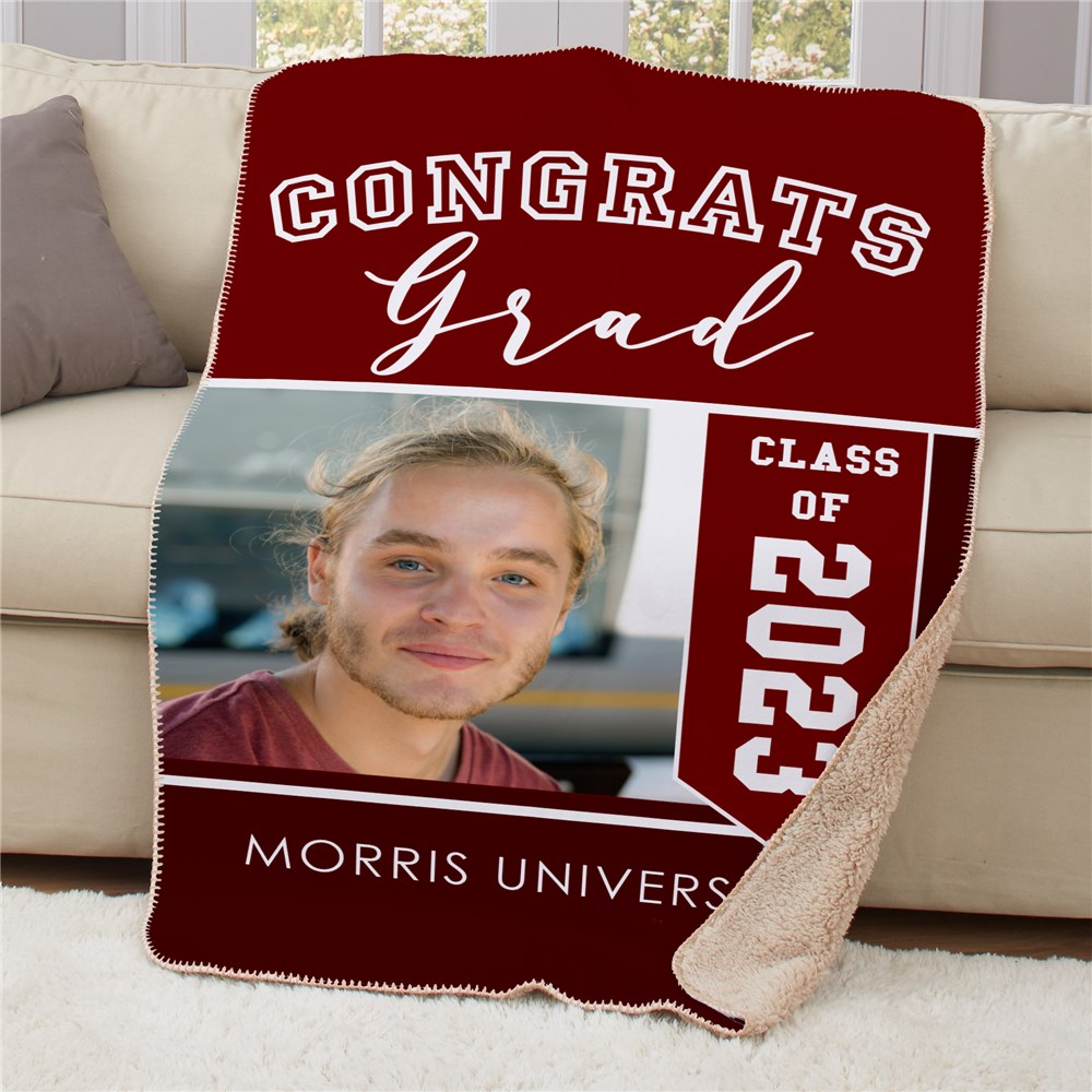 Personalized Congrats Grad Sherpa Photo Throw Blanket