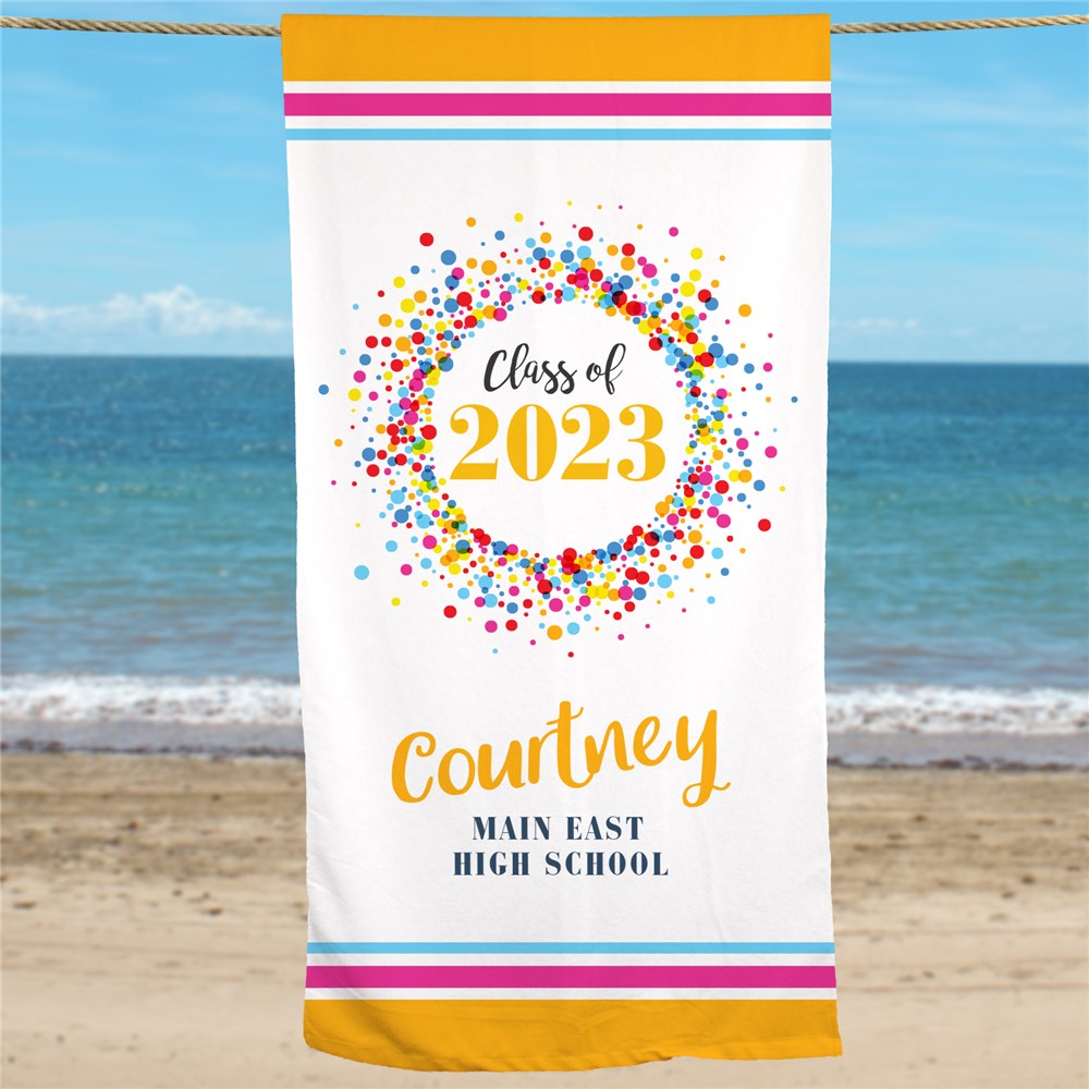 Personalized Class Of with Colorful Confetti Grad Beach Towel