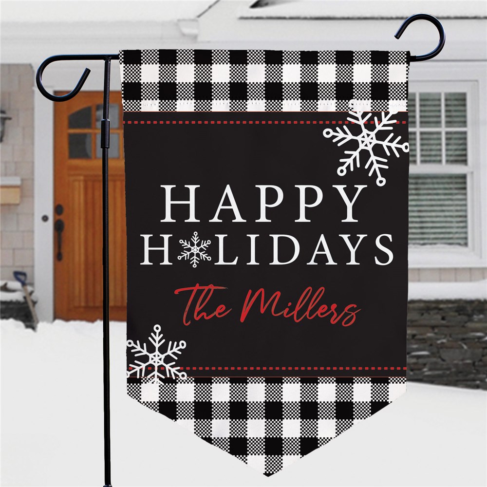 Happy Holidays Personalized Plaid Pennant Yard Flag